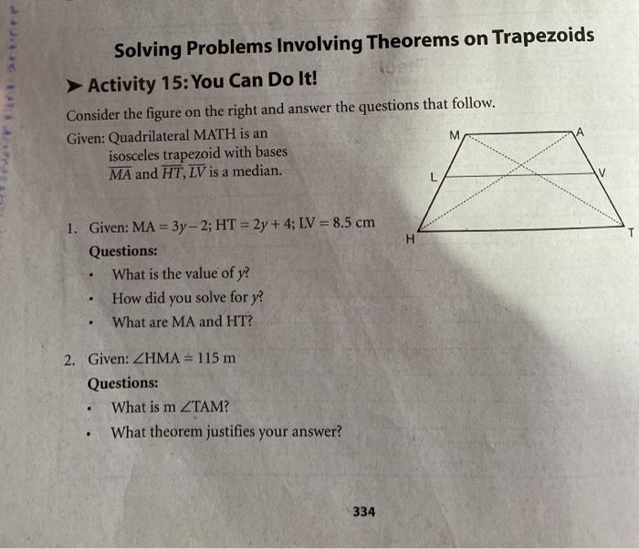 Solved Solving Problems involving Theorems on Trapezoids | Chegg.com