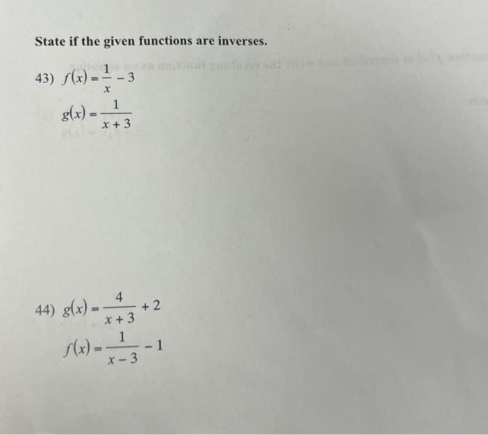 Solved State if the given functions are inverses. | Chegg.com