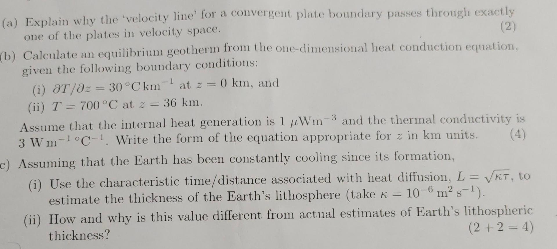 Solved (a) Explain why the 'velocity line' for a convergent | Chegg.com