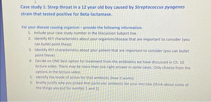 Solved Case study 1: Strep throat in a 12 year old boy | Chegg.com