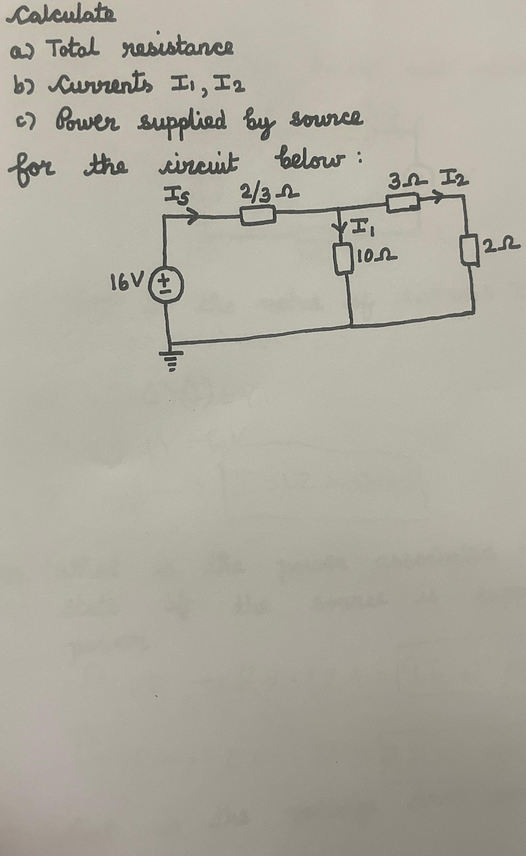 Solved Calculatea) ﻿Total resistanceb) ﻿Currents I1,I2c) | Chegg.com