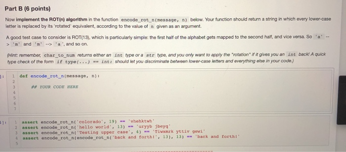 Solved Part B (6 points) Now implement the ROT(n) algorithm | Chegg.com