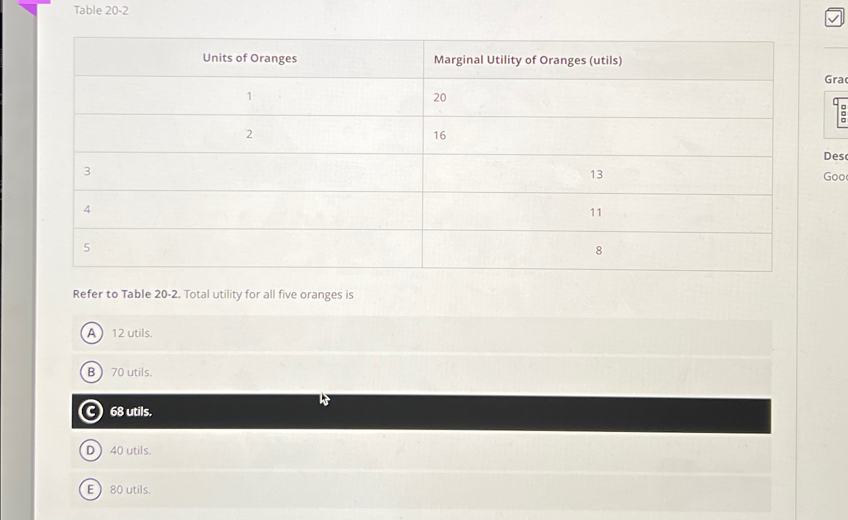 Solved Table 20-2\table[[,Units of Oranges,Marginal Utility | Chegg.com