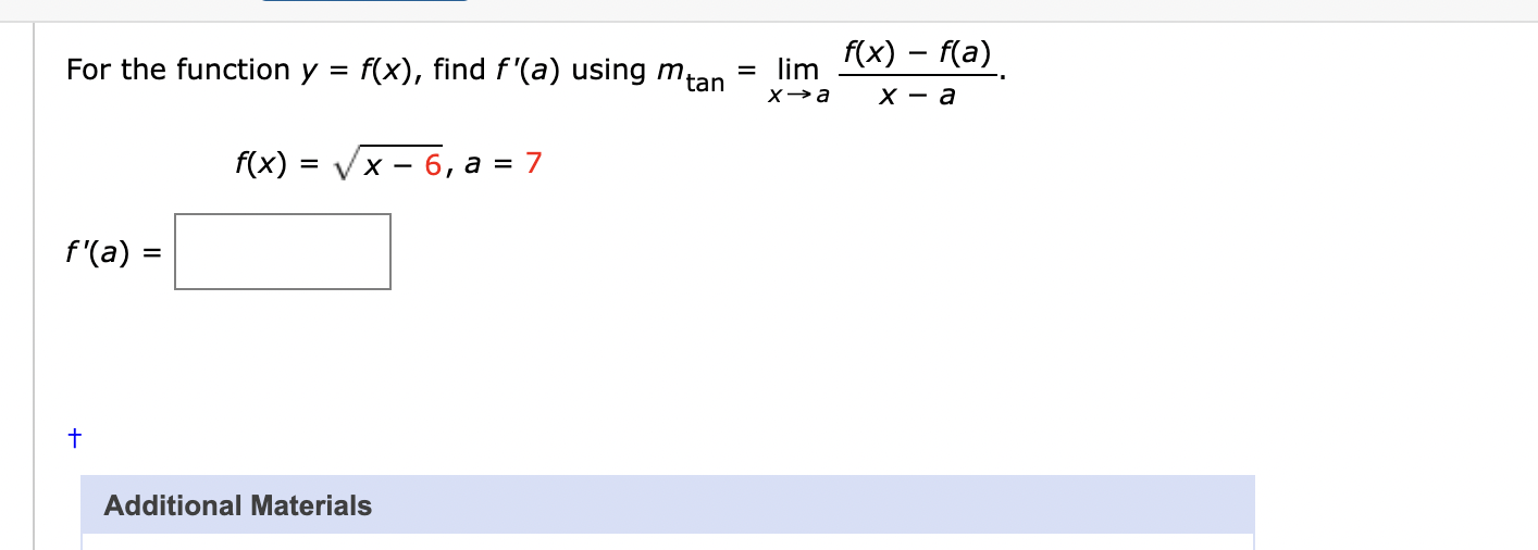 Solved For the function y=f(x), ﻿find f'(a) ﻿using | Chegg.com