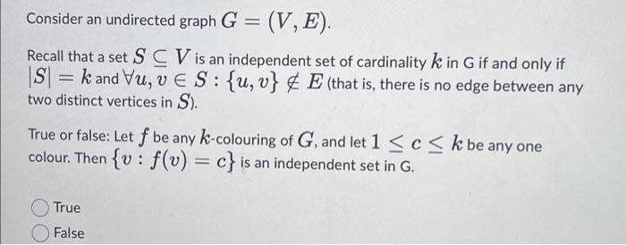 Solved Consider an undirected graph G=(V,E). Recall that a | Chegg.com