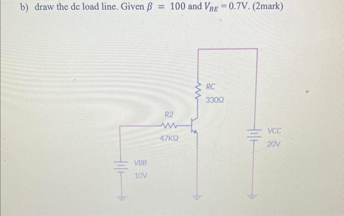 Solved b) draw the dc load line. Given β=100 and VBE=0.7 V. | Chegg.com