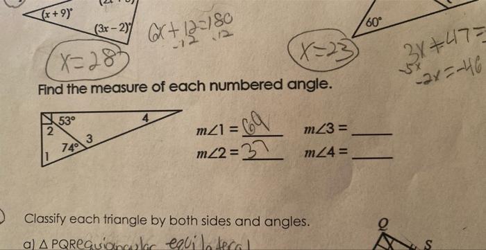 Find the measure of each numbered angle. | Chegg.com