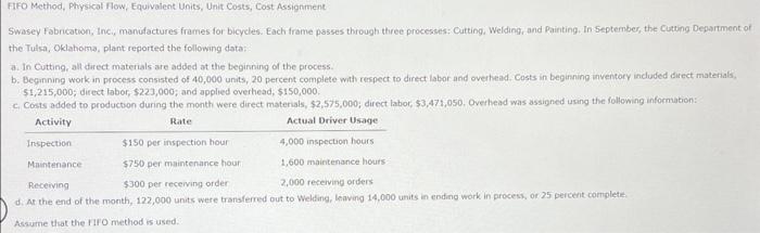 Solved 1. Prepare a physical flow schedule,2. Calculate | Chegg.com
