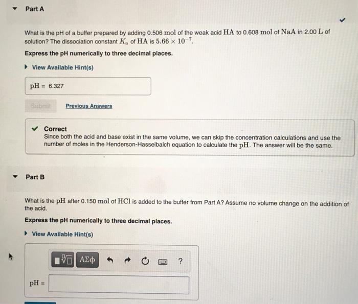 Solved What is the pH of a buffer prepared by adding 0.506 | Chegg.com