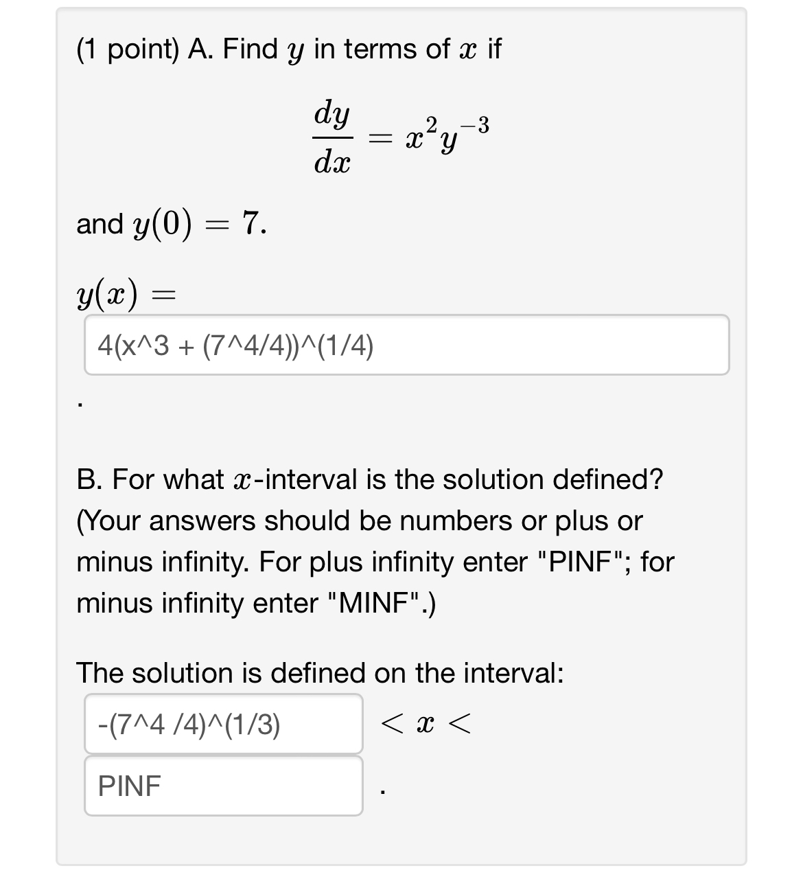 Solved (1 ﻿point) ﻿A. ﻿Find y ﻿in terms of x | Chegg.com