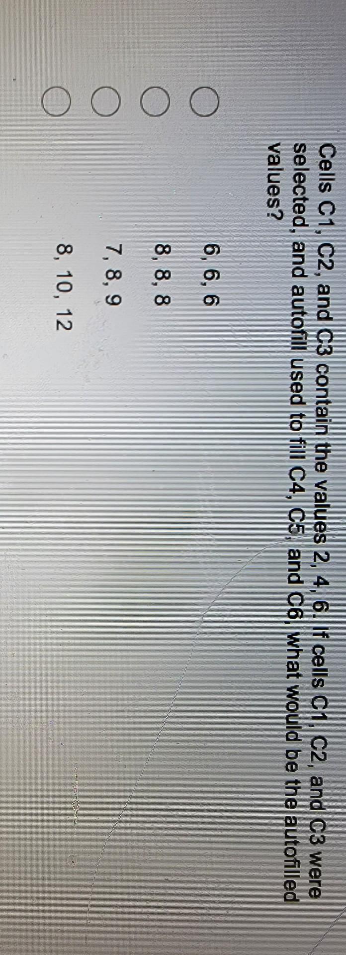 Solved Cells C1, C2, and C3 contain the values 2, 4, 6. If | Chegg.com