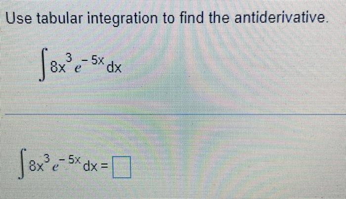 Solved Use tabular integration to find the antiderivative. | Chegg.com