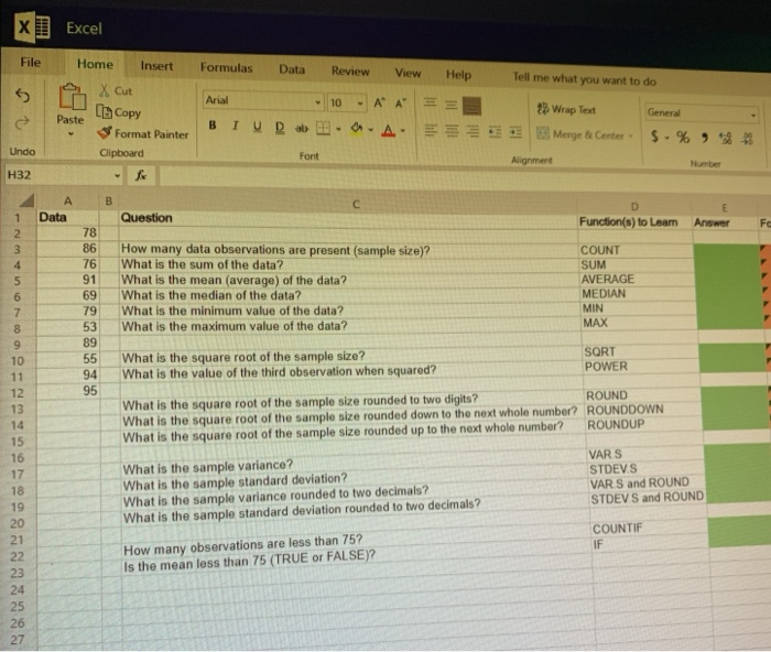 Solved х I Excel File Home Insert Formulas Data Review View