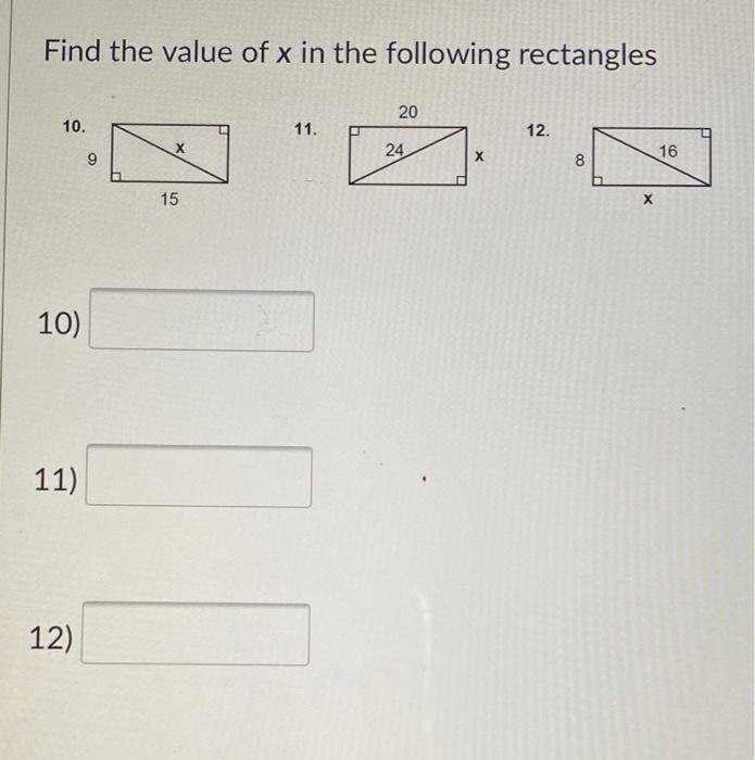 Solved Find the value of x in the following rectangles 20 | Chegg.com