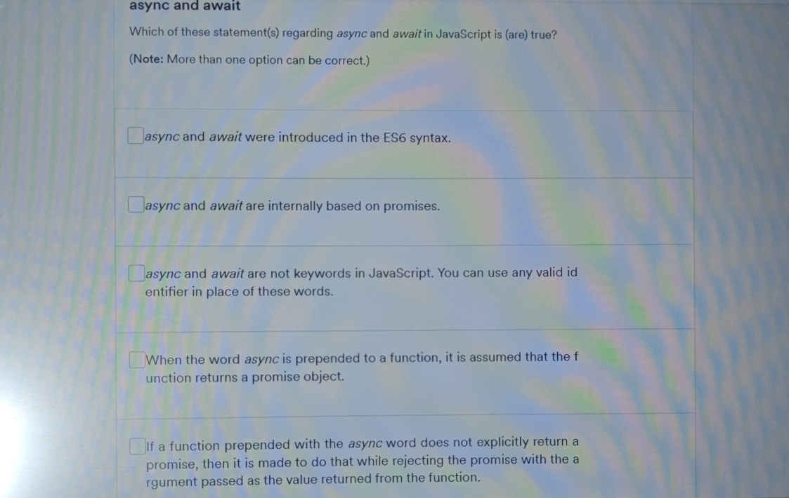 Solved async and awaitWhich of these statement(s) ﻿regarding | Chegg.com