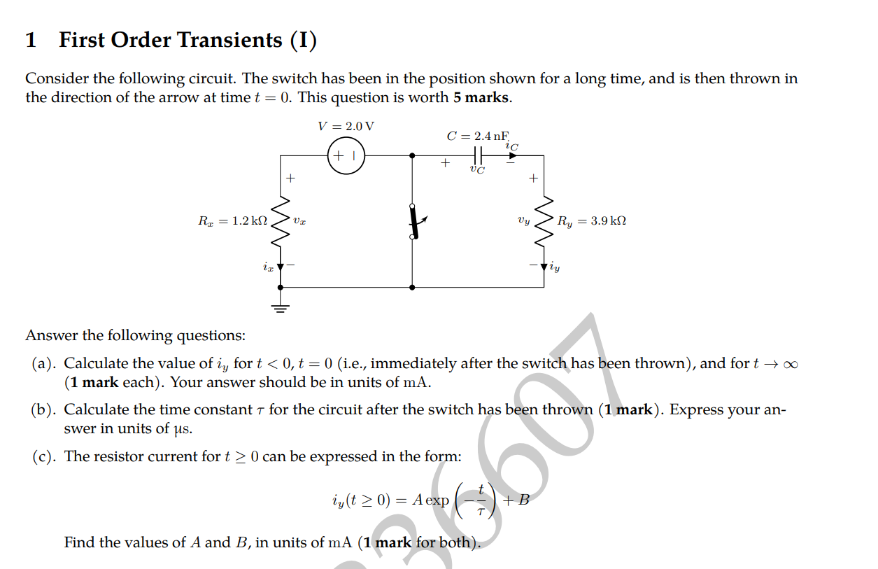 Solved 1 ﻿First Order Transients (I)Consider the following | Chegg.com