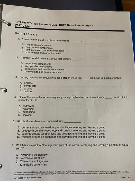Solved GET WIREDI 102 Lesson 4 Quiz: DSTE Units 8 and 9 - | Chegg.com