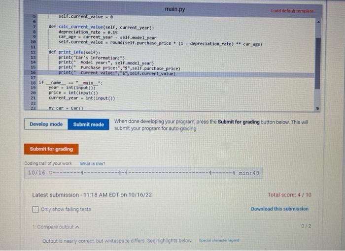 Solved Please correct the code, so that the output reads | Chegg.com