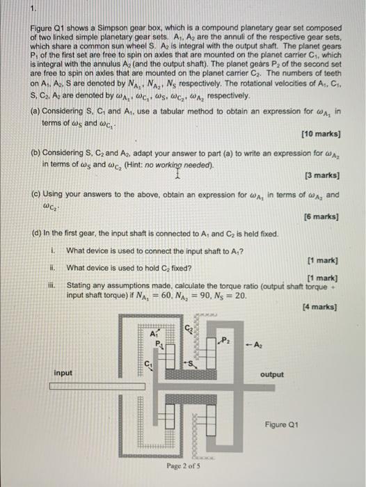 Solved Figure Q1 shows a Simpson gear box, which is a | Chegg.com