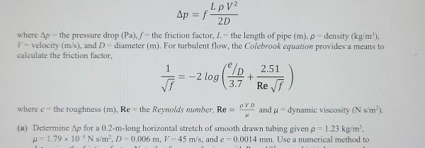 Solved compute the colebrook equation using newton Raphson | Chegg.com