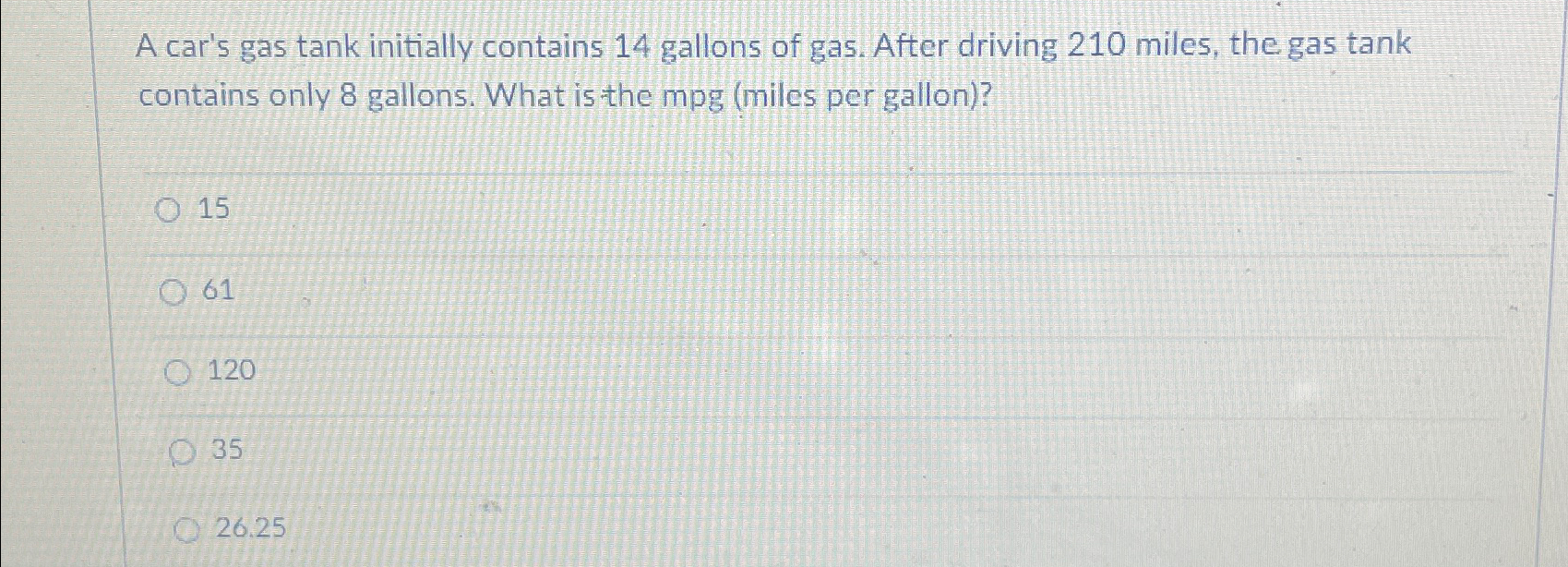 Solved A car's gas tank initially contains 14 ﻿gallons of | Chegg.com