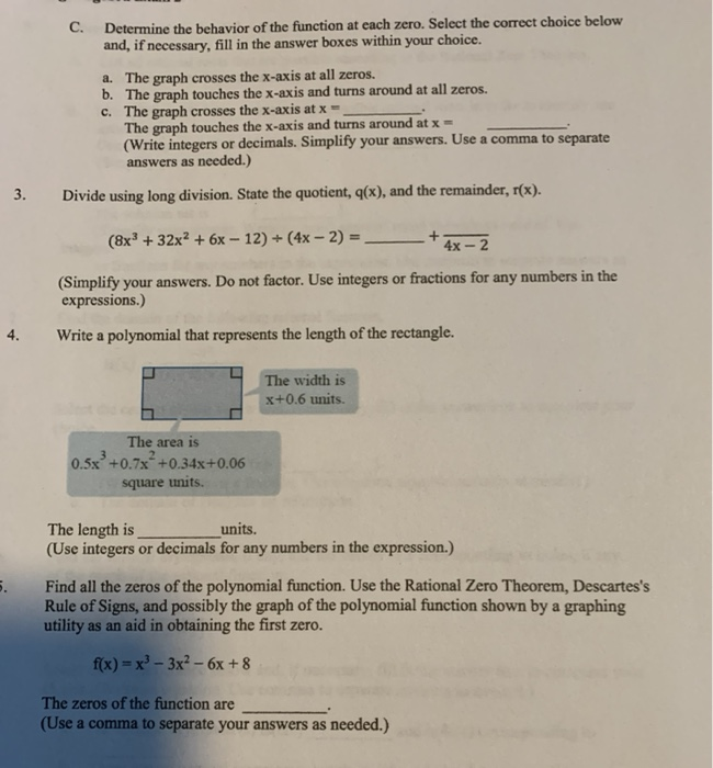 Solved C. Determine the behavior of the function at each | Chegg.com