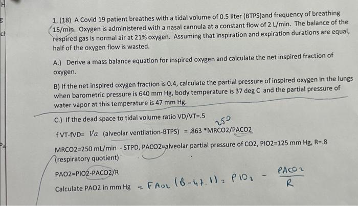 Solved A Covid 19 patient breathes with a tidal volume of | Chegg.com