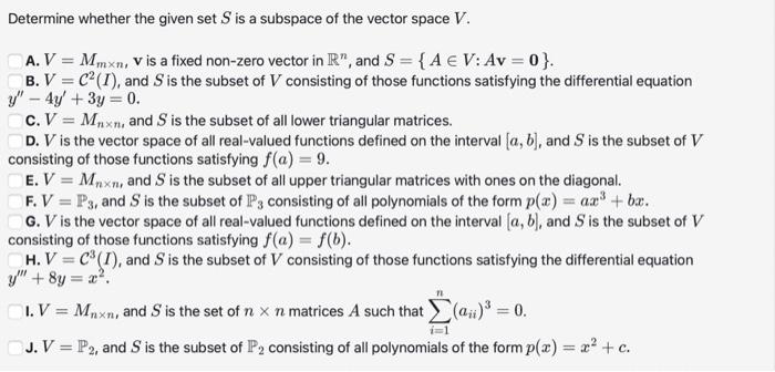 Solved Determine whether the given set S is a subspace of | Chegg.com