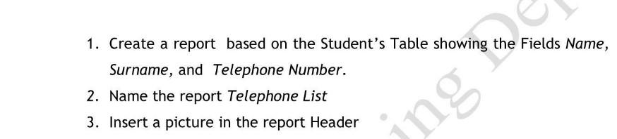 1. Create a report based on the Student's Table | Chegg.com