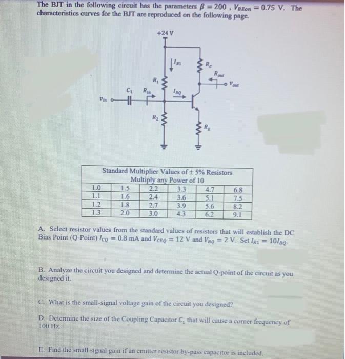 Solved The BJT in the following circuit has the parameters B | Chegg.com