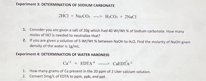 Solved Experiment 3: DETERMINATION OF SODIUM CARBONATE | Chegg.com