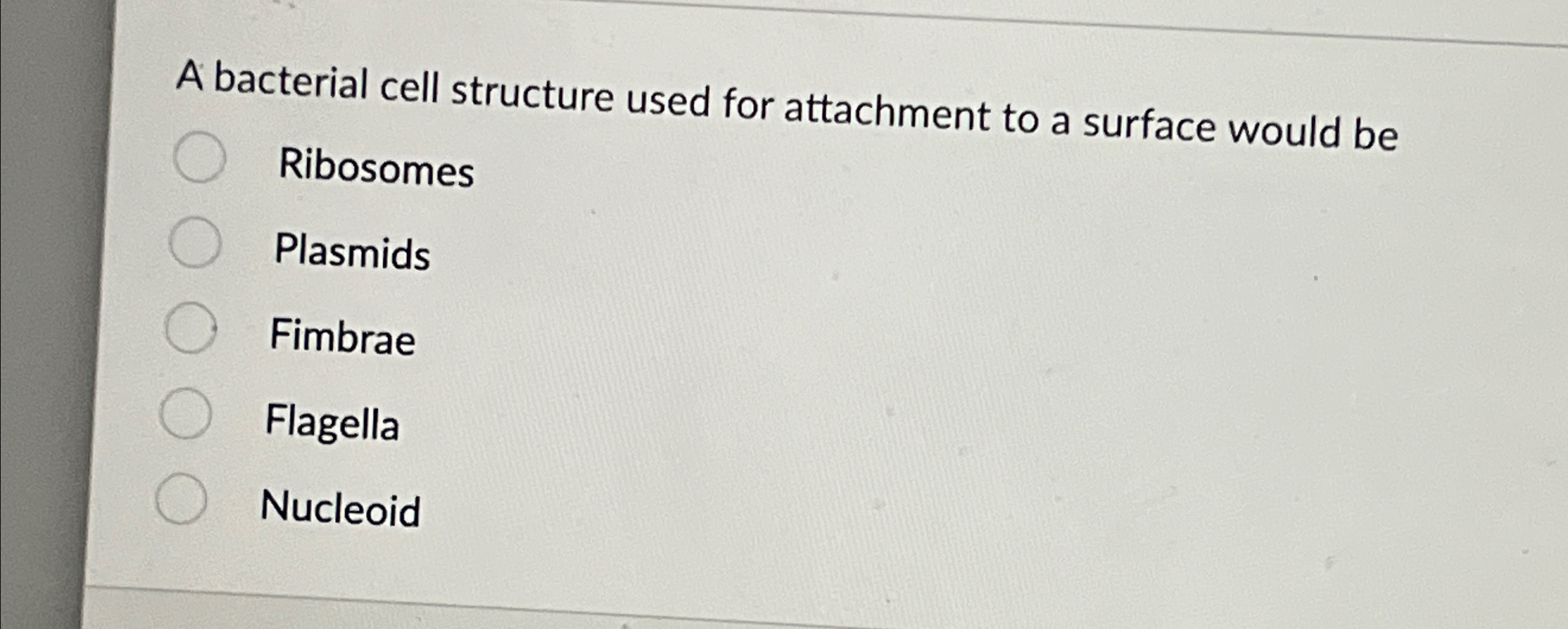 Solved A bacterial cell structure used for attachment to a | Chegg.com
