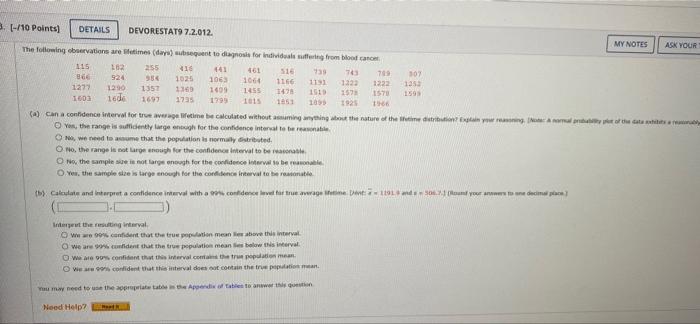 Solved 16 3. [-/10 Points DETAILS DEVORESTAT9 7.2.012. MY | Chegg.com