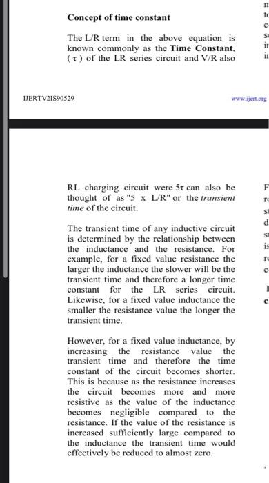 Solved write the concept of time constat of RL circuit by | Chegg.com