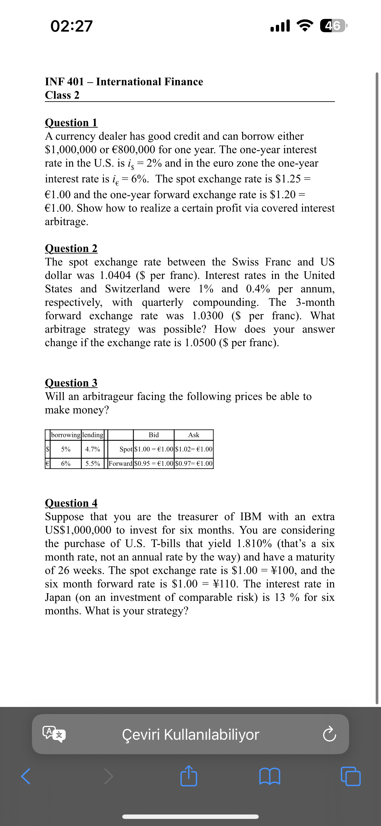 Solved 02:27, ﻿II ิINF 401 - ﻿International FinanceClass | Chegg.com