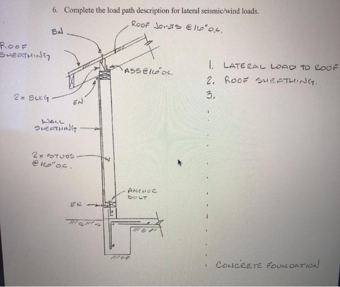Solved 6. Complete the load path description for lateral | Chegg.com