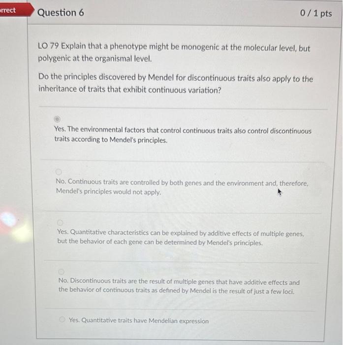 Solved Question 6 LO 79 Explain that a phenotype might be | Chegg.com