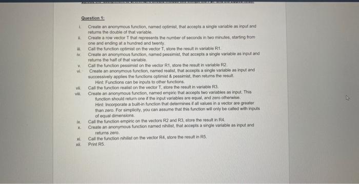 Solved Question 1t: i. Creato an anonymous function, namod | Chegg.com