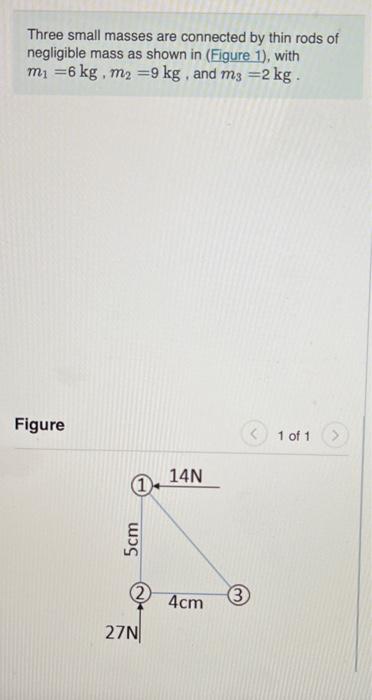 Solved Three small masses are connected by thin rods of | Chegg.com