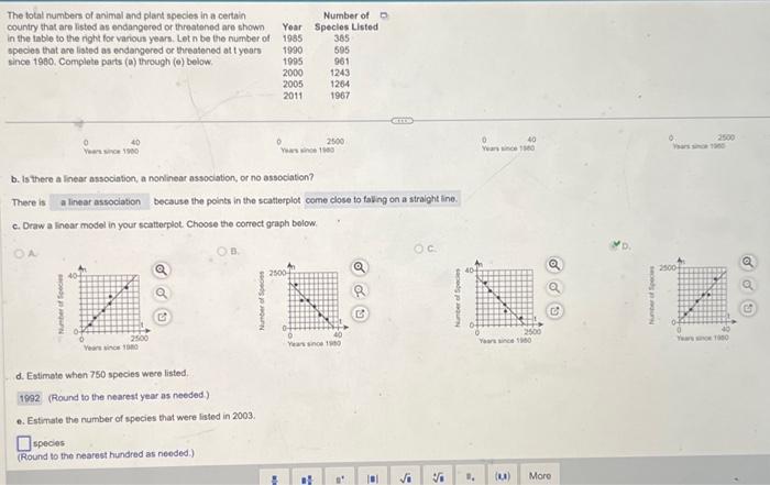Solved The total numbers of animal and plant species in a | Chegg.com