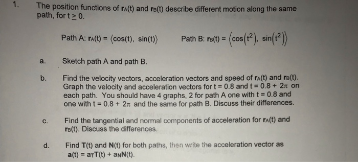 Solved 1. The position functions of ra(t) and ro(t) describe | Chegg.com