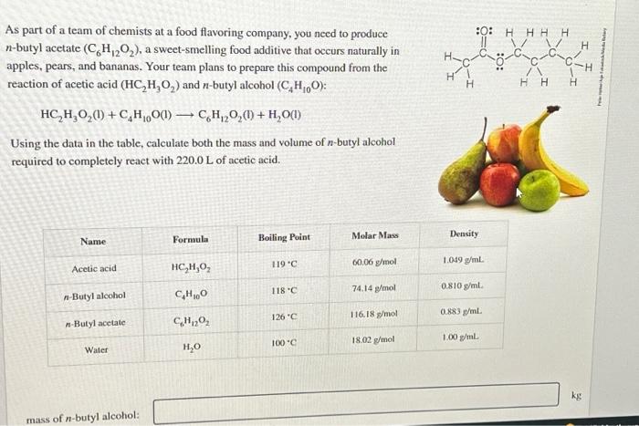 Solved mass of n-butyl alcohol: volume of n-butyl alcohol: | Chegg.com