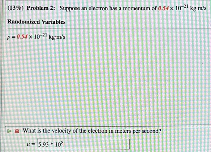 Solved (13\%) Problem 2: Suppose an electron has a momentum | Chegg.com