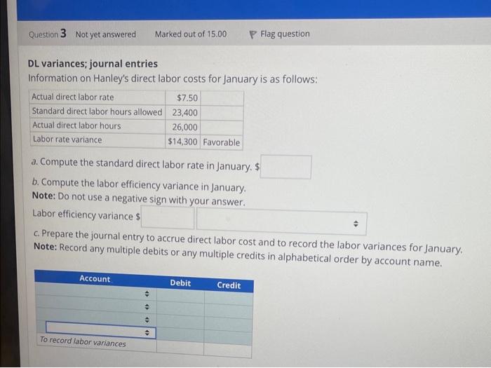 Solved DL variances; journal entries Information on Hanley's | Chegg.com