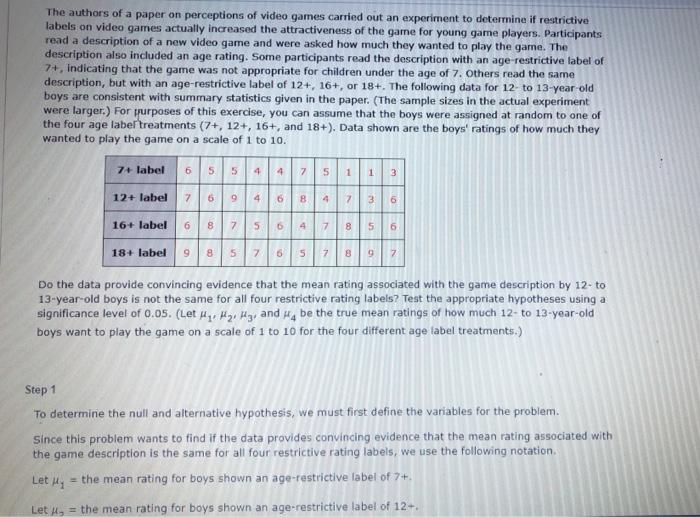 Solved The authors of a paper on perceptions of video games | Chegg.com