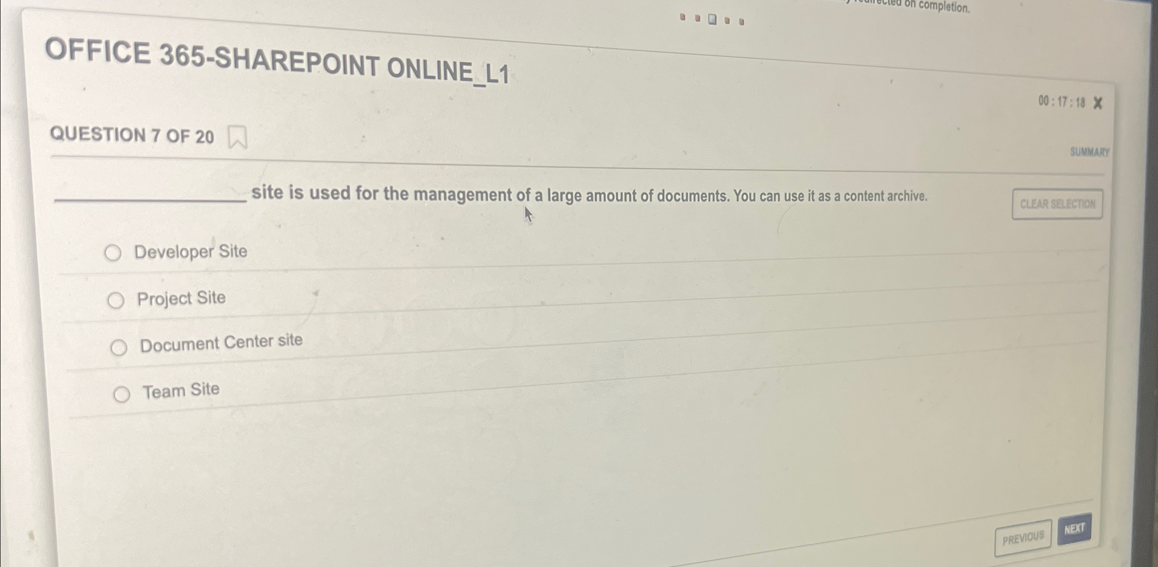 Solved OFFICE 365-SHAREPOINT ONLINE_L100:17:18QUESTION 7 ﻿OF | Chegg.com