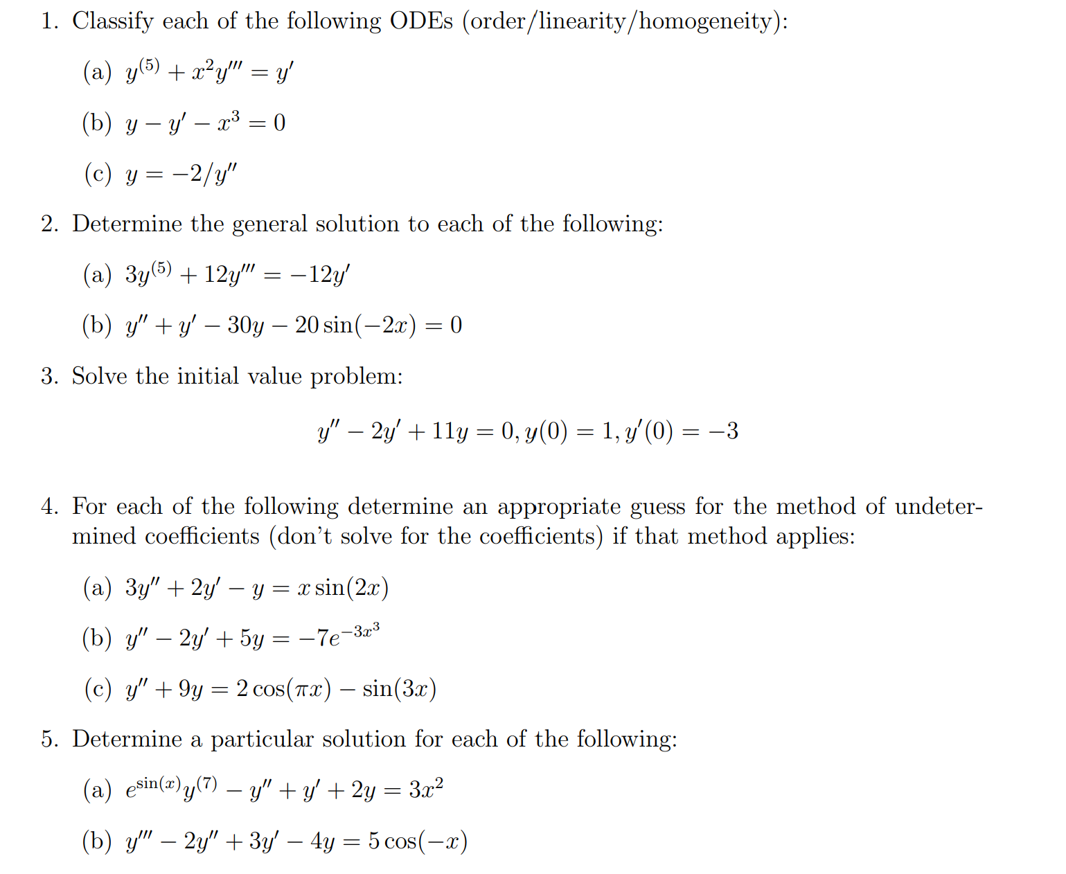 Classify each of the following ODEs | Chegg.com