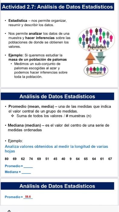 Actividad 2.7: Análisis de Datos Estadísticos • | Chegg.com