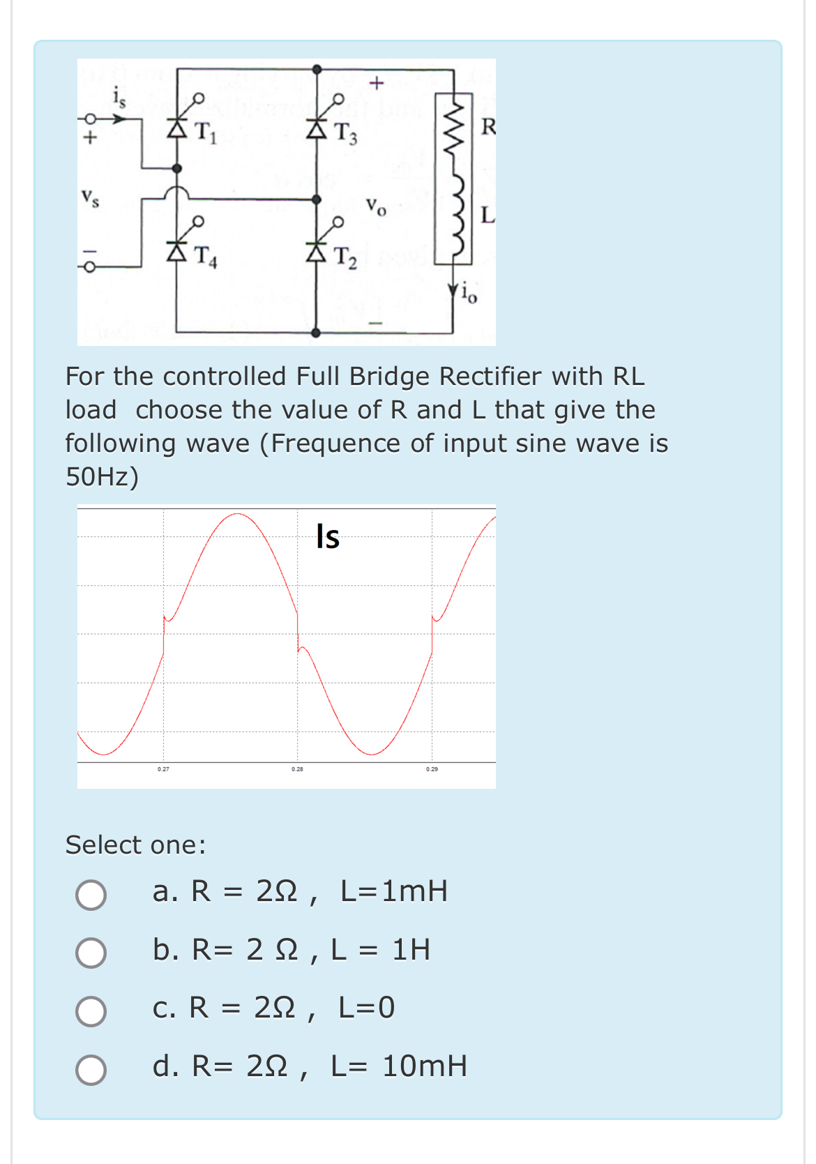 Solved For the controlled Full Bridge Rectifier with RL | Chegg.com