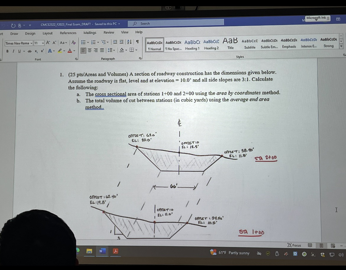 Solved A section of roadway construction has the dimensions | Chegg.com
